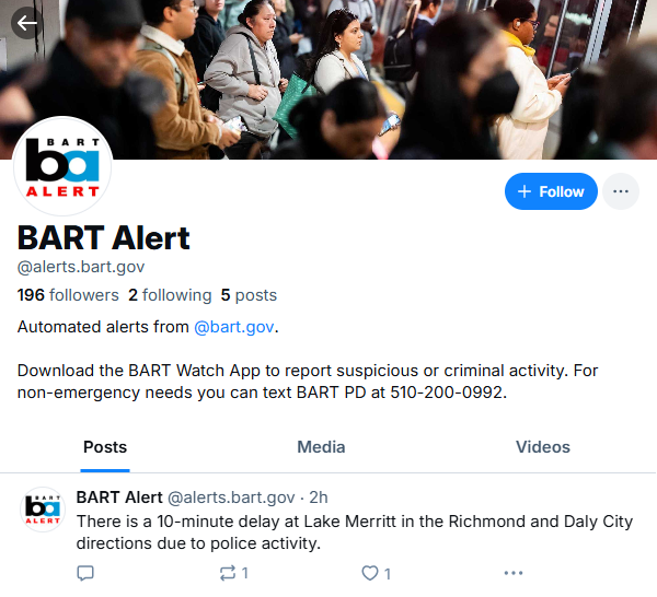 BART offers automated service alerts on Bluesky social media platform | Bay Area Rapid Transit